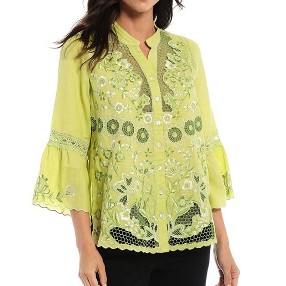 John Mark | Tops | John Mark Ruffle 34 Sleeve Mandarin Collar Neck ...